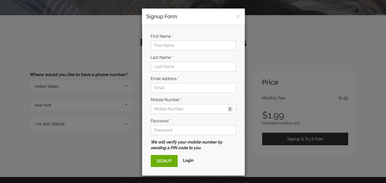 Virtual Phone Number Pricing Selling Form by themelooks | CodeCanyon